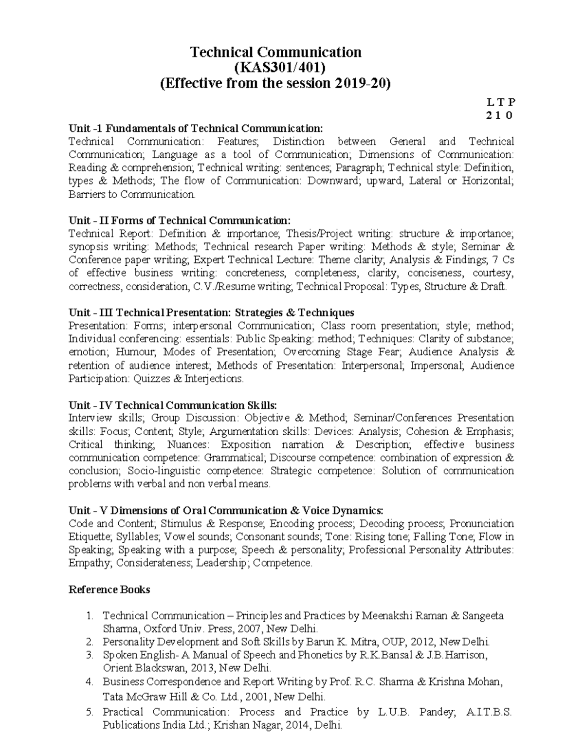 Technical communication Syllabus - Technical Communication (KAS301/401 ...