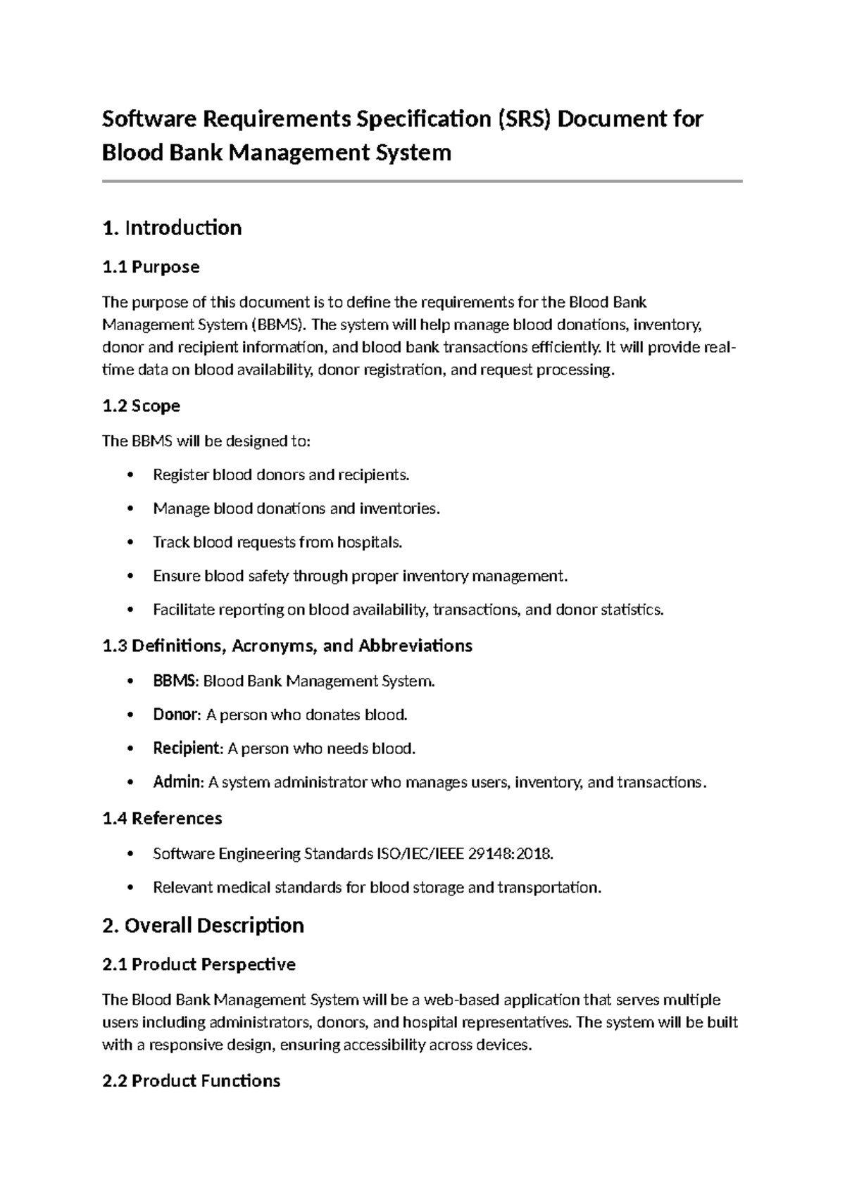 SRS - SRS DOCUMENT OF BLOOD BANK MANAGEMENT SYSTEM - Software ...