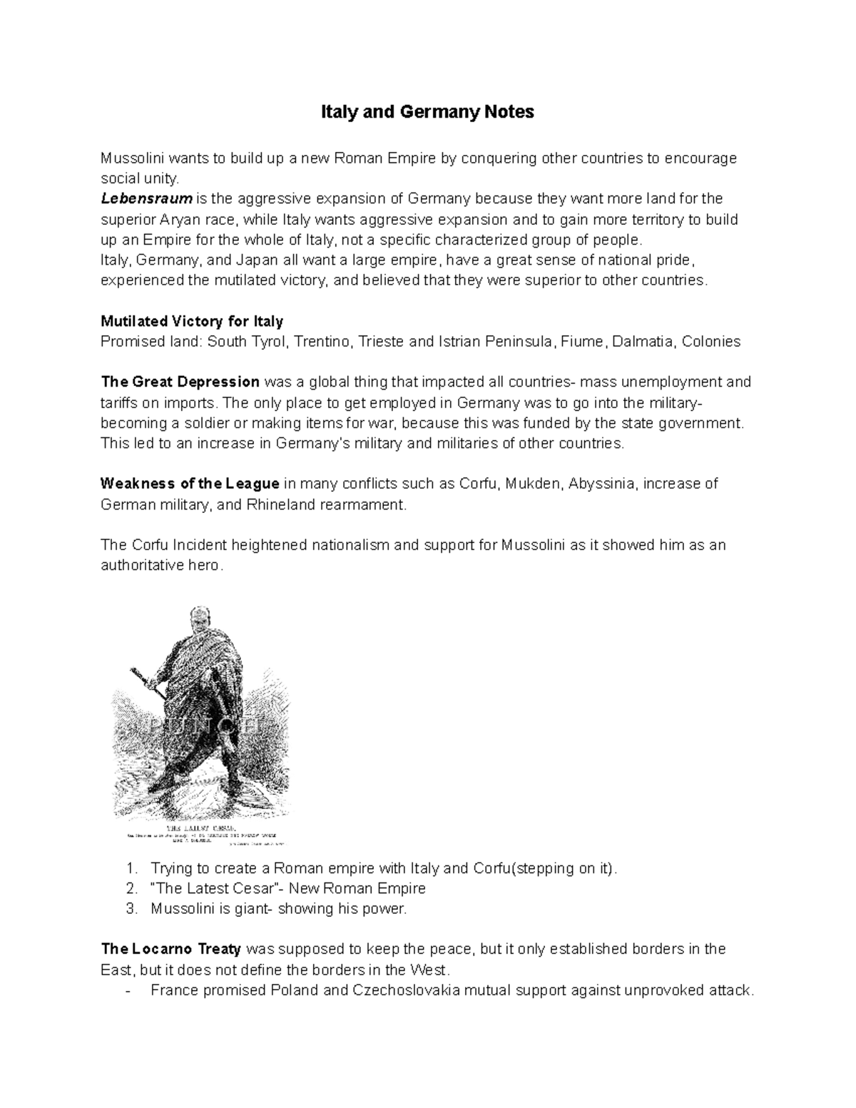 IB Italy and Germany Post WWI, Pre WWII Notes - Italy and Germany Notes ...