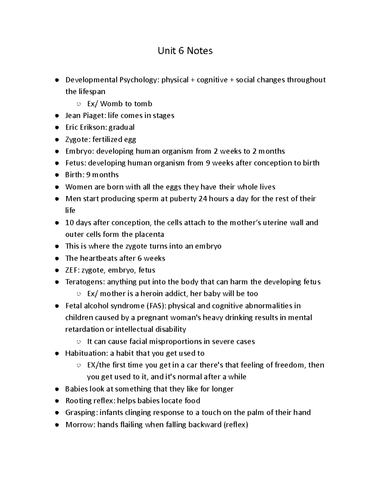 Unit 6 Notes - Unit 6 Notes Developmental Psychology: physical ...
