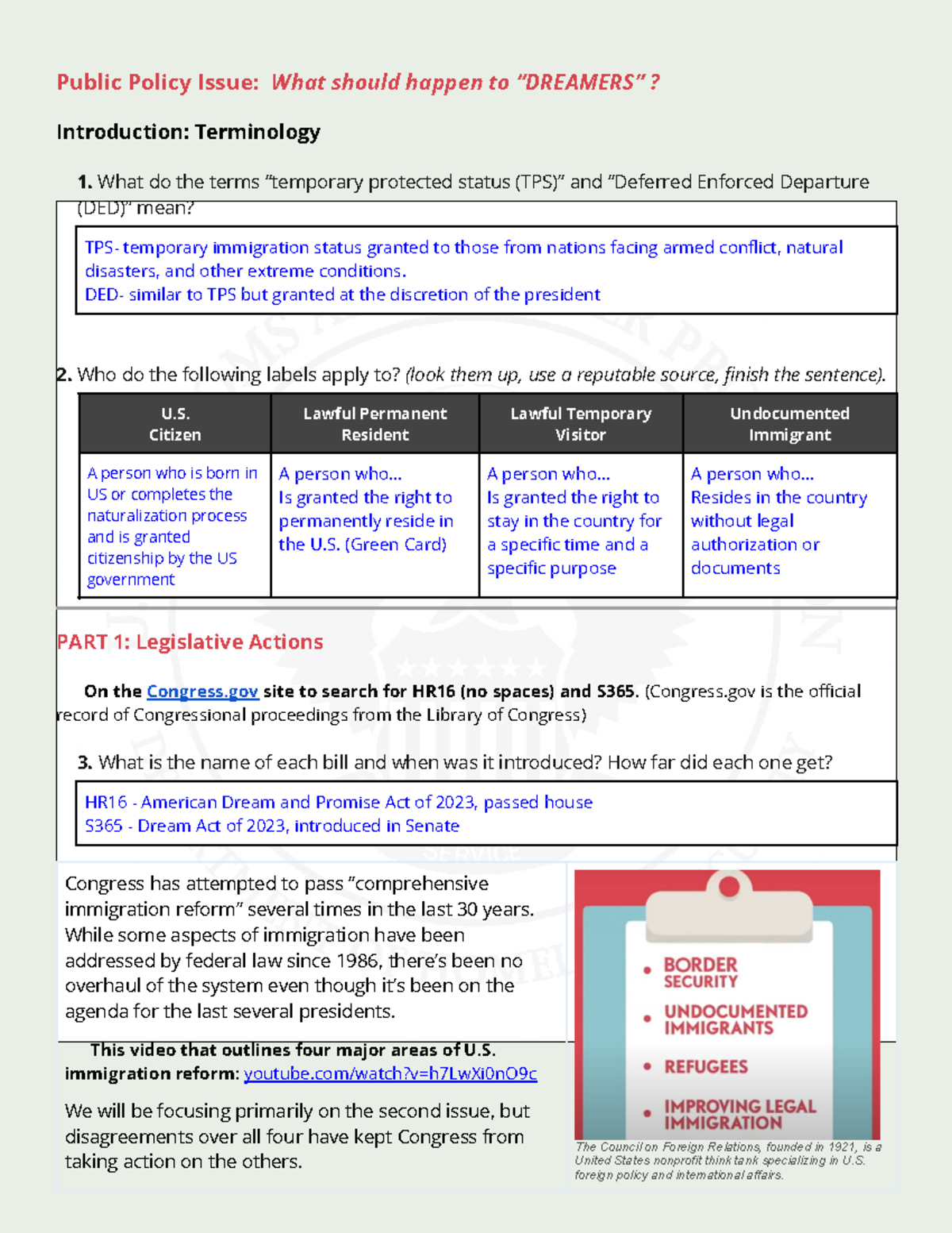 DACA24 - Assignment about the Dream Act and other U.S. immigration ...