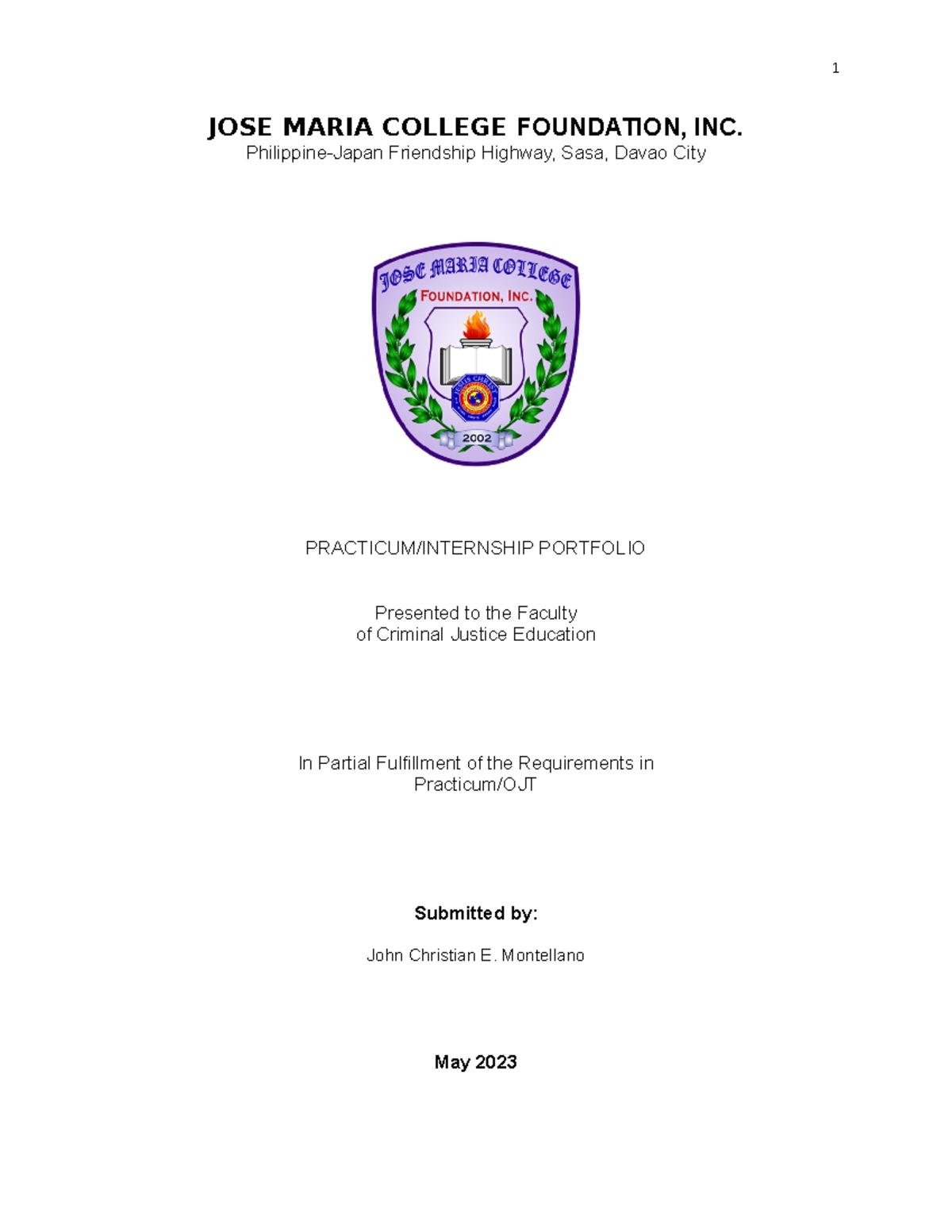 Montellano JOHN Christian E - JOSE MARIA COLLEGE FOUNDATION, INC ...