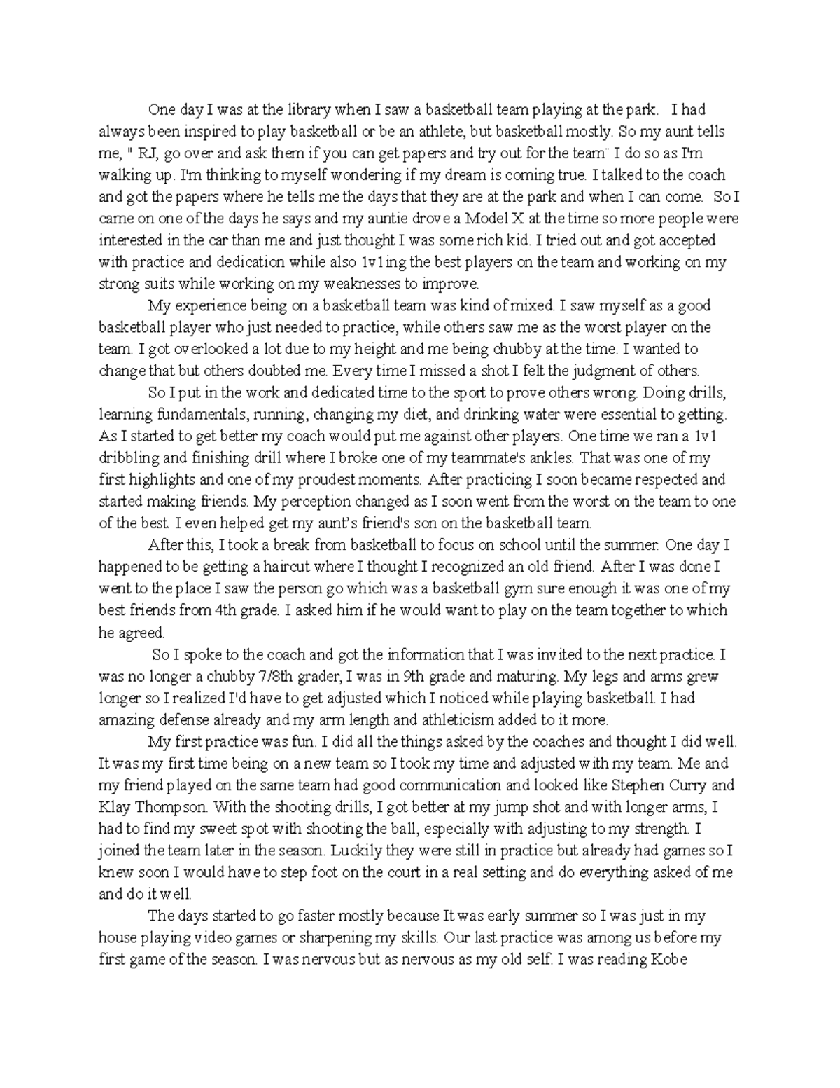 English Rough Draft Essay (04 25 24) DUE DATE - One day I was at the ...