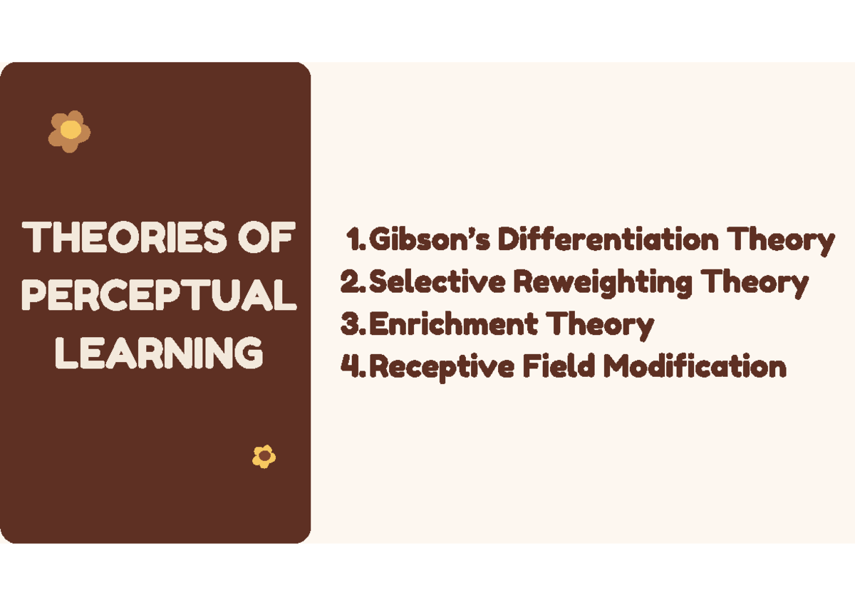 Perceptual learning - THEORIES OF 1. Differentiation Theory PERCEPTUAL ...
