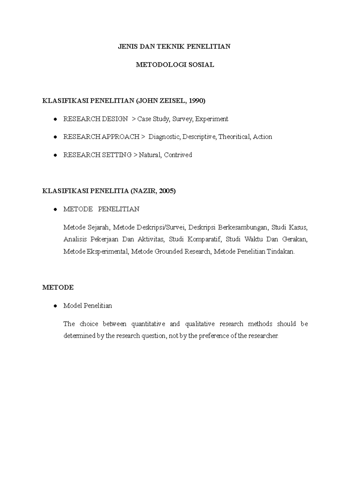 Jenis DAN Teknik Penelitian Metodologi SosialJENIS DAN TEKNIK ...