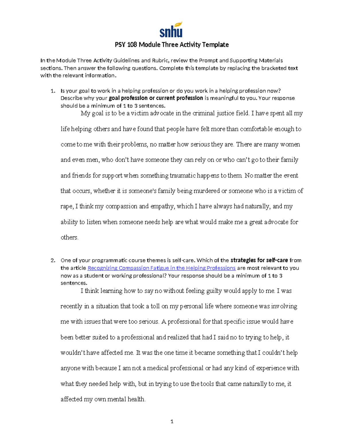 Brittany A 3 - n/a - PSY 108 Module Three Activity Template In the ...