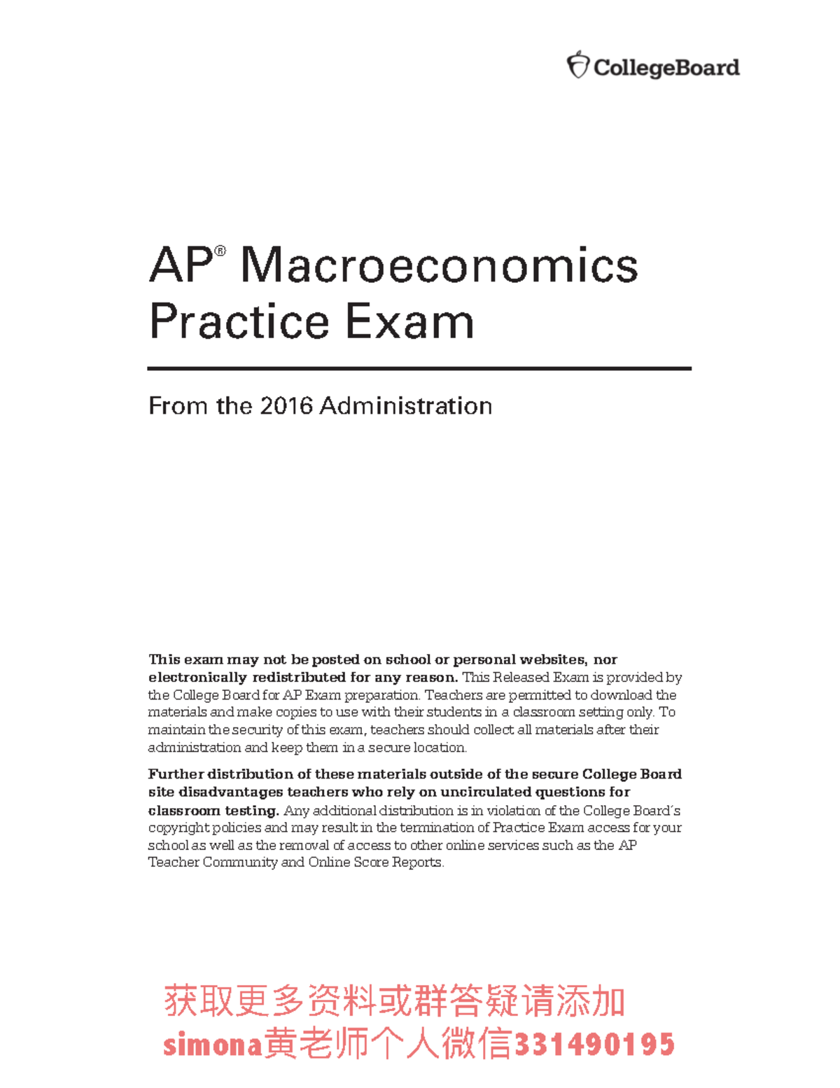 AP Macro 2016 PDF - good - AP ® Macroeconomics Practice Exam From the ...