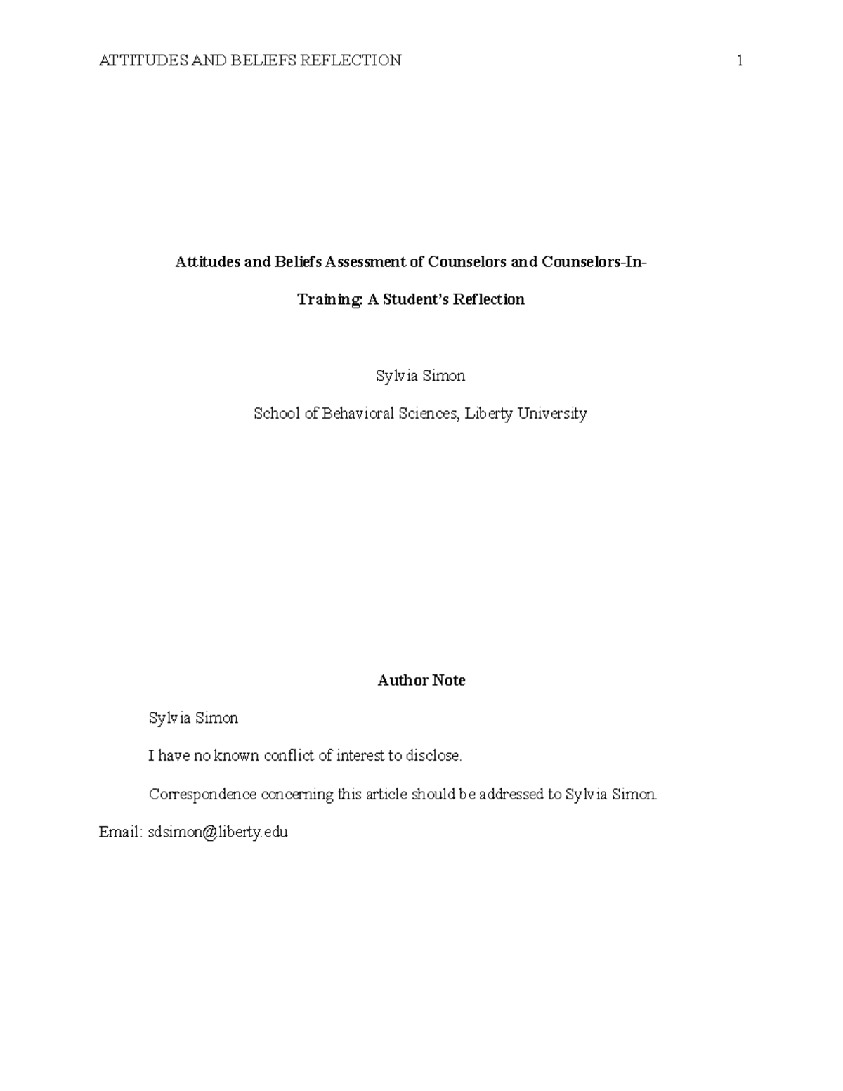 Sylvia Simon Attitudes and Beliefs Paper - COUC 504 - LU - Studocu