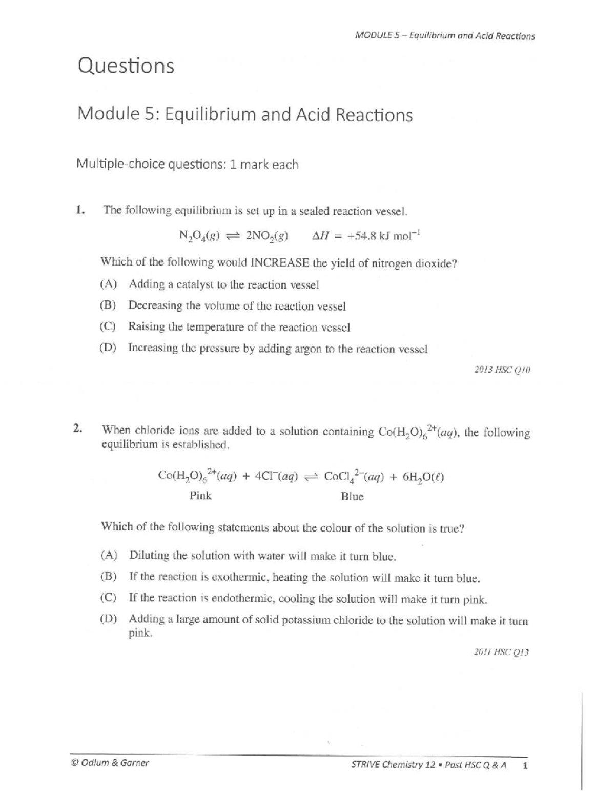Module 5 question HSC - strive - chem2023 - Studocu