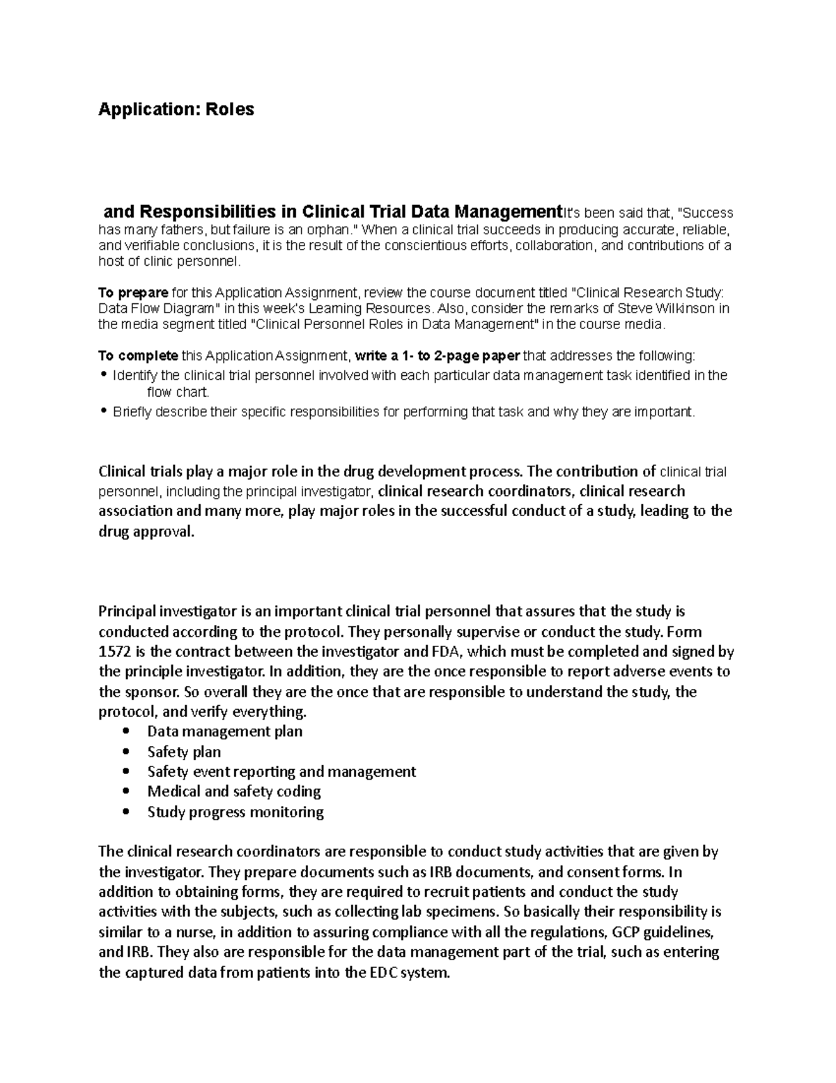 A1 - CLRA 6190 - Application: Roles and Responsibilities in Clinical ...