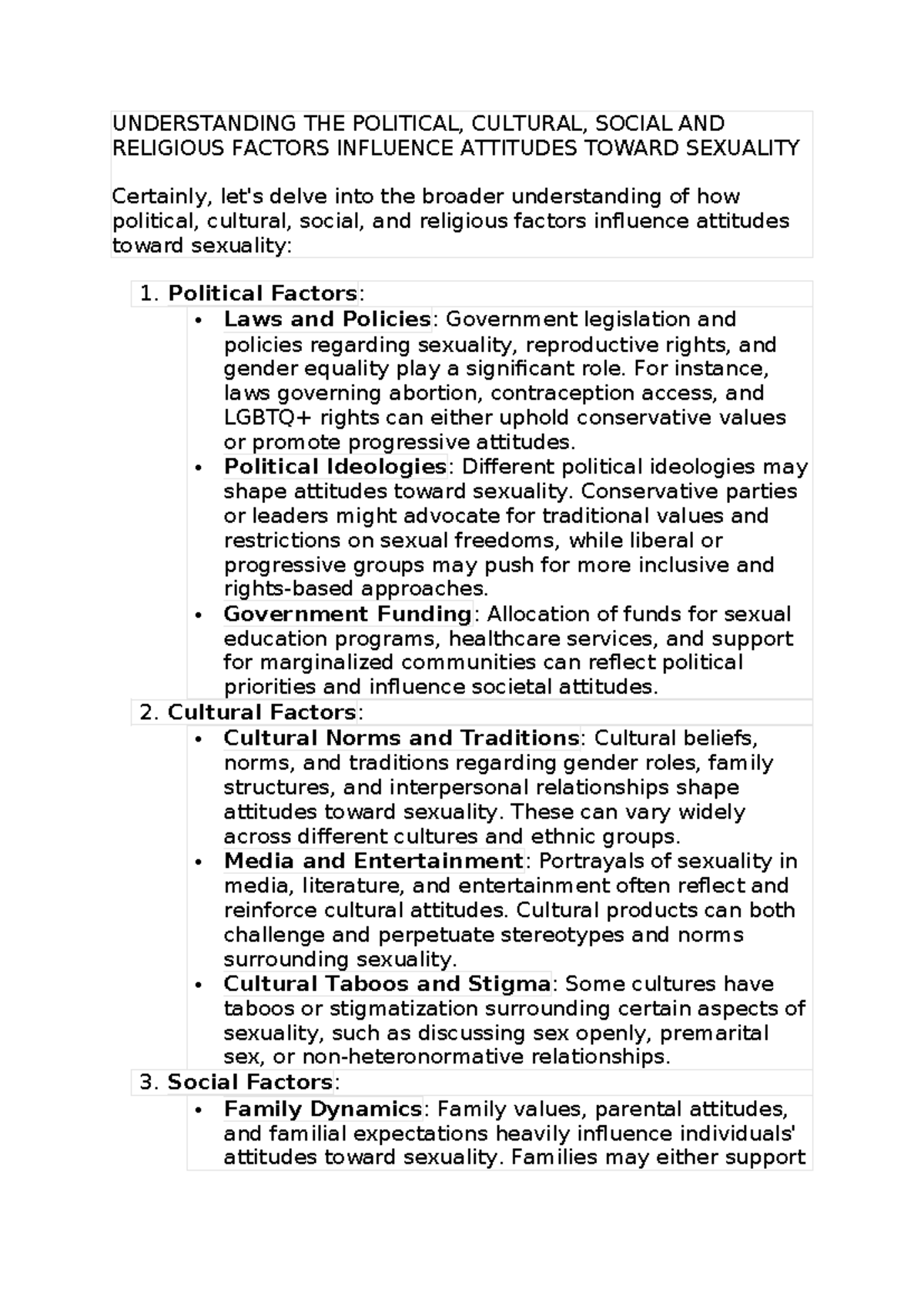 Understanding THE Political, Cultural, Social AND Religious Factors ...