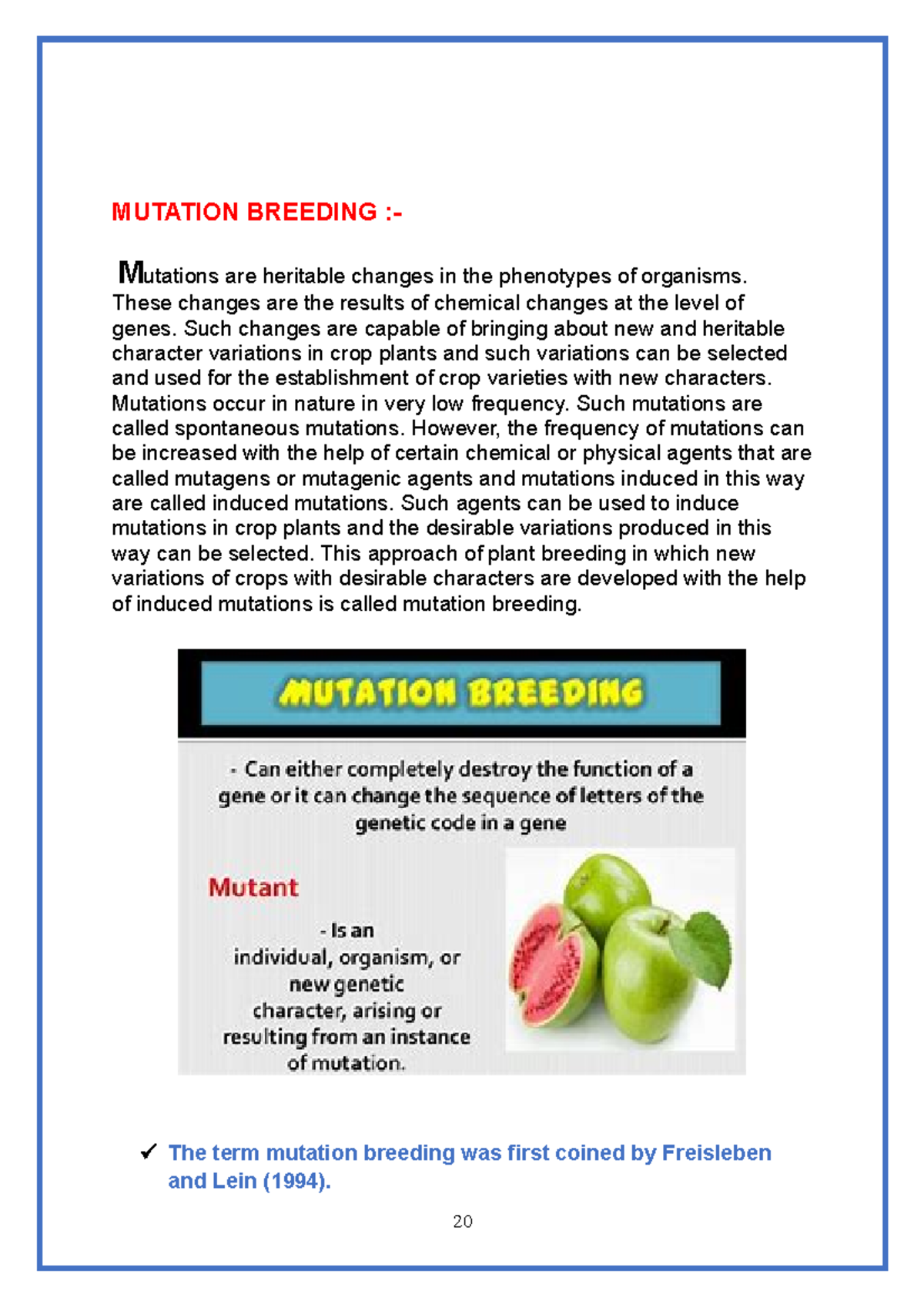 Mutation Breeding - MUTATION BREEDING :- Mutations are heritable ...