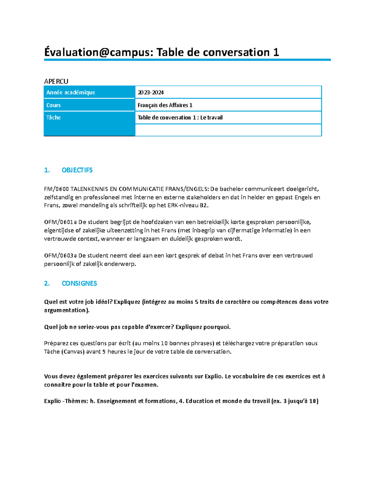 Table de conversation FDA1 évaluation-1 - Évaluation@campus: Table de ...