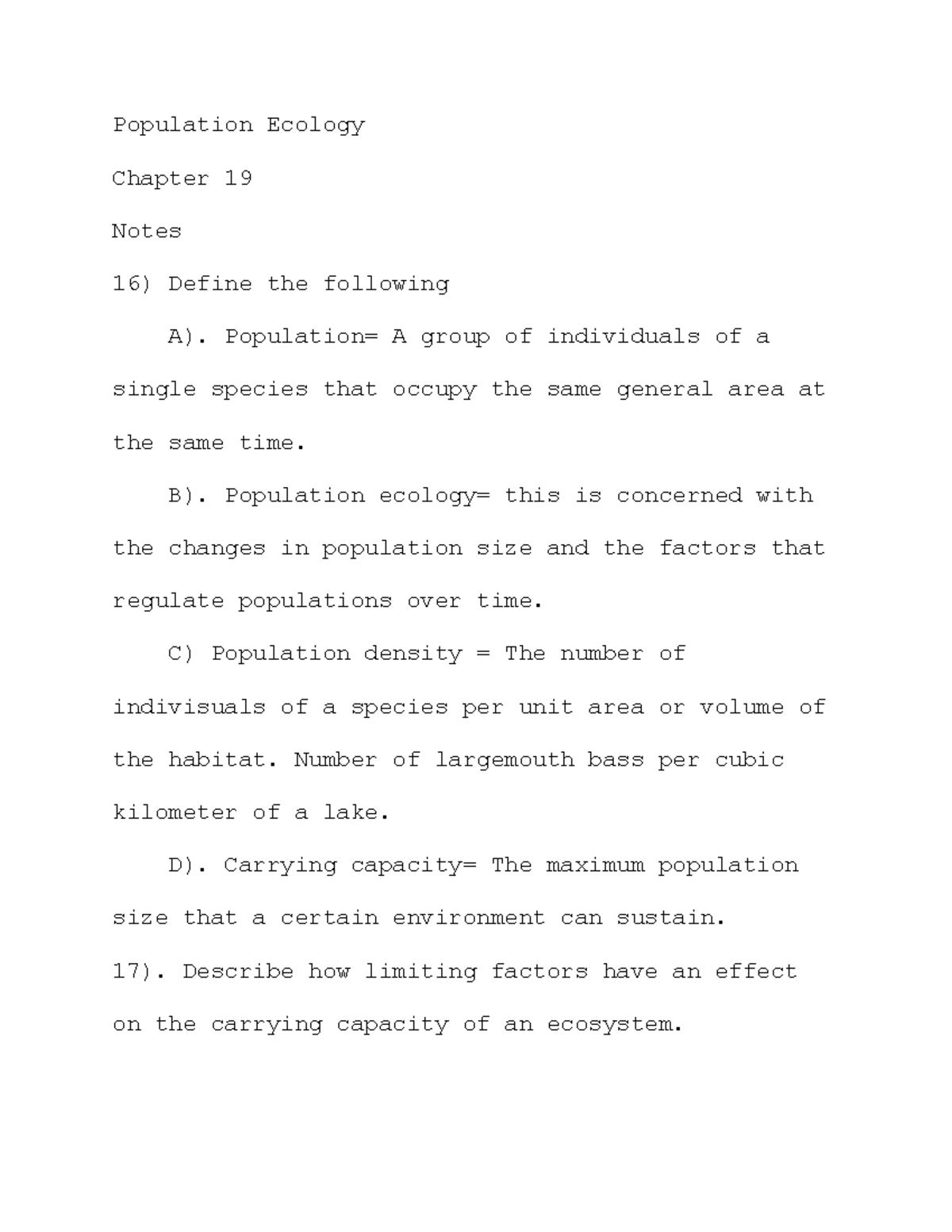 Population ecology - notes - Population Ecology Chapter 19 Notes 16 ...