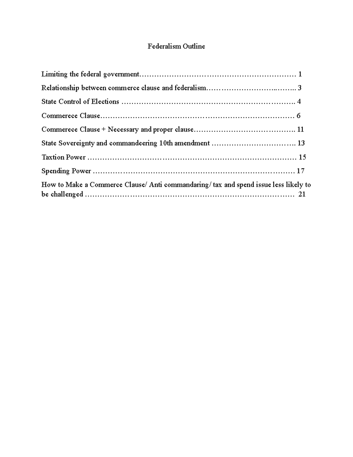 Federlism Outline - Federalism Outline Limiting the federal - Studocu