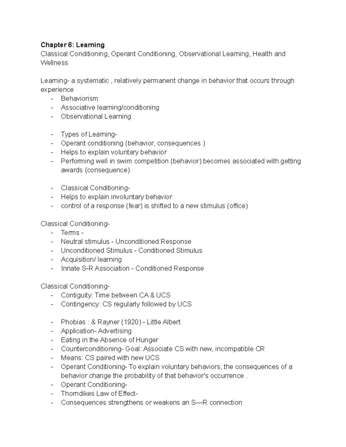 Psych Psych 2 - Lecture notes taken directly from class. - Chapter 6 ...