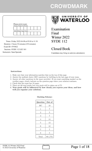 SYDE 112 PS 1 - Problem Set 1 - SYDE 112 Problem Set 1 In the following ...