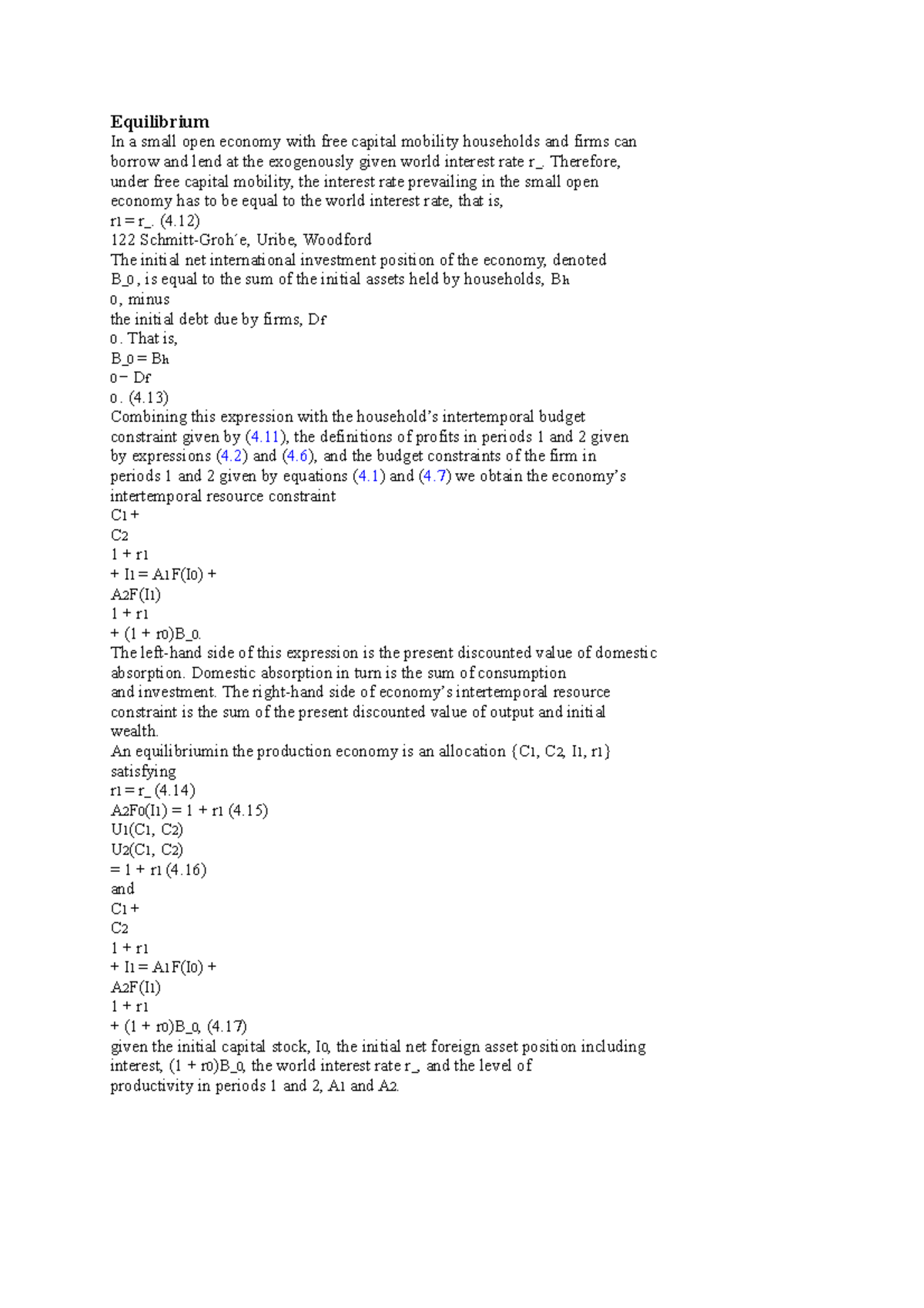 Equilibrium - Class notes - Equilibrium In a small open economy with ...