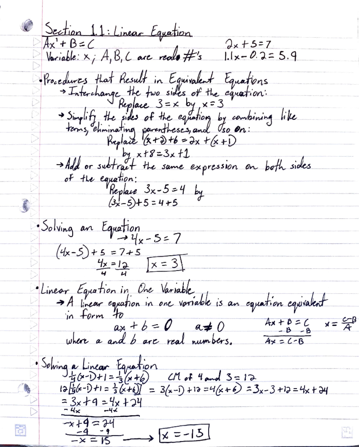 Intermediate Algebra, Section 1.1 - Linear Equation - Section 1: Linear ...