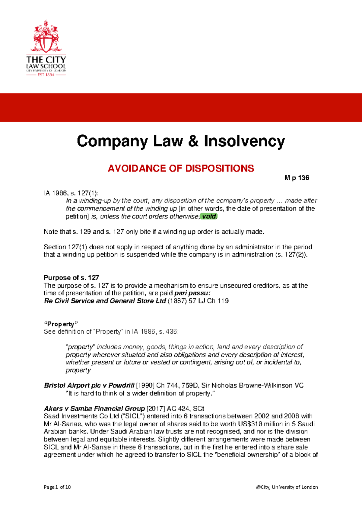 Learning Materials (Avoidance of Dispositions) - Company Law ...
