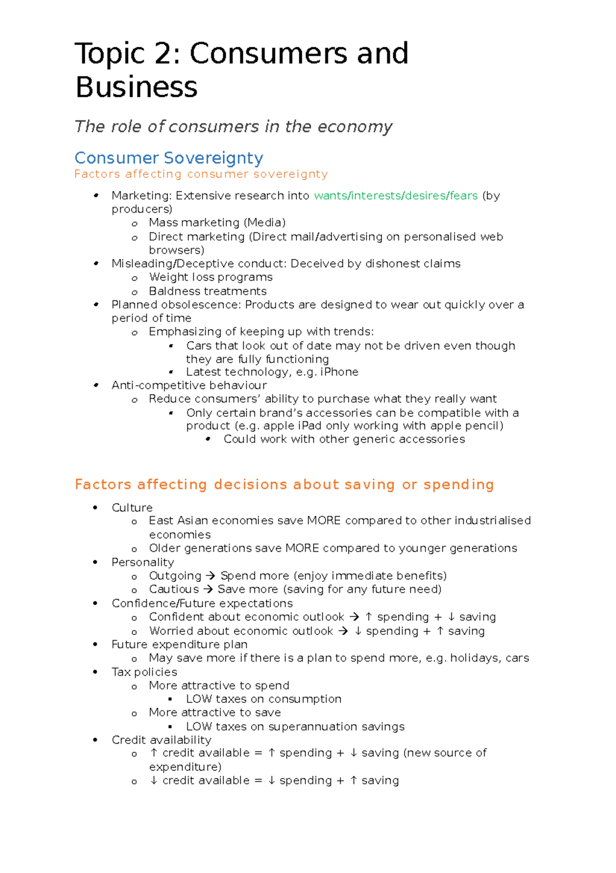 Topic 2 Consumers AND Business - Business The role of consumers in the ...