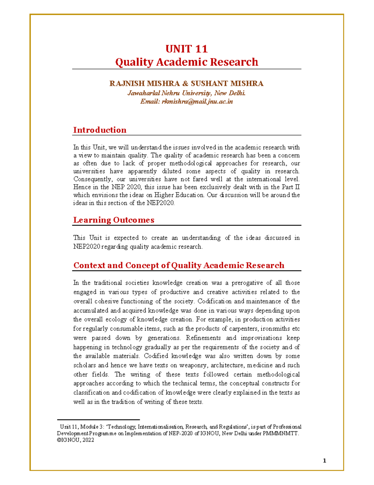 Module 3-Unit-11-English - UNIT 11 Quality Academic Research RAJNISH MISHRA & SUSHANT MISHRA ...
