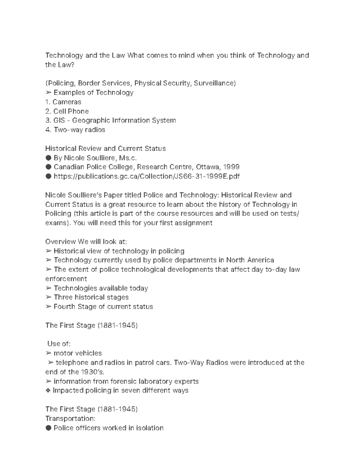 Technology notes - Technology and the Law What comes to mind when you ...