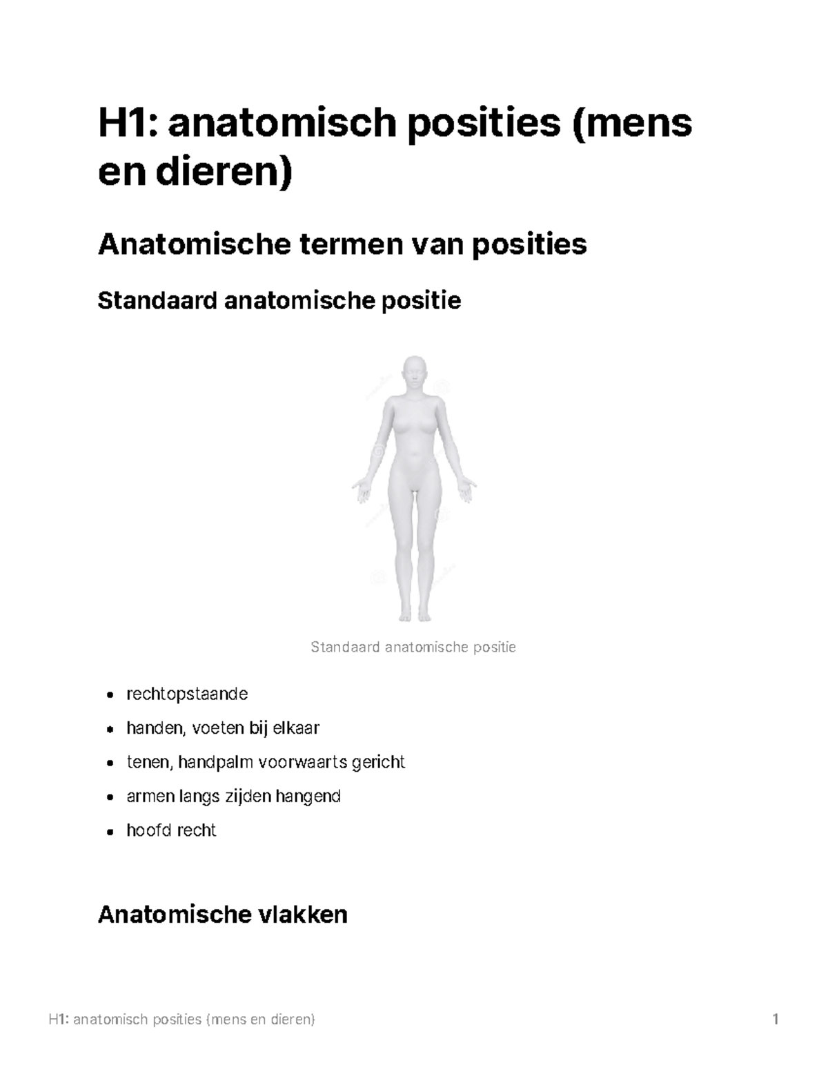H1 anatomisch posities (mens en dieren) - H1: anatomisch posities (mens ...