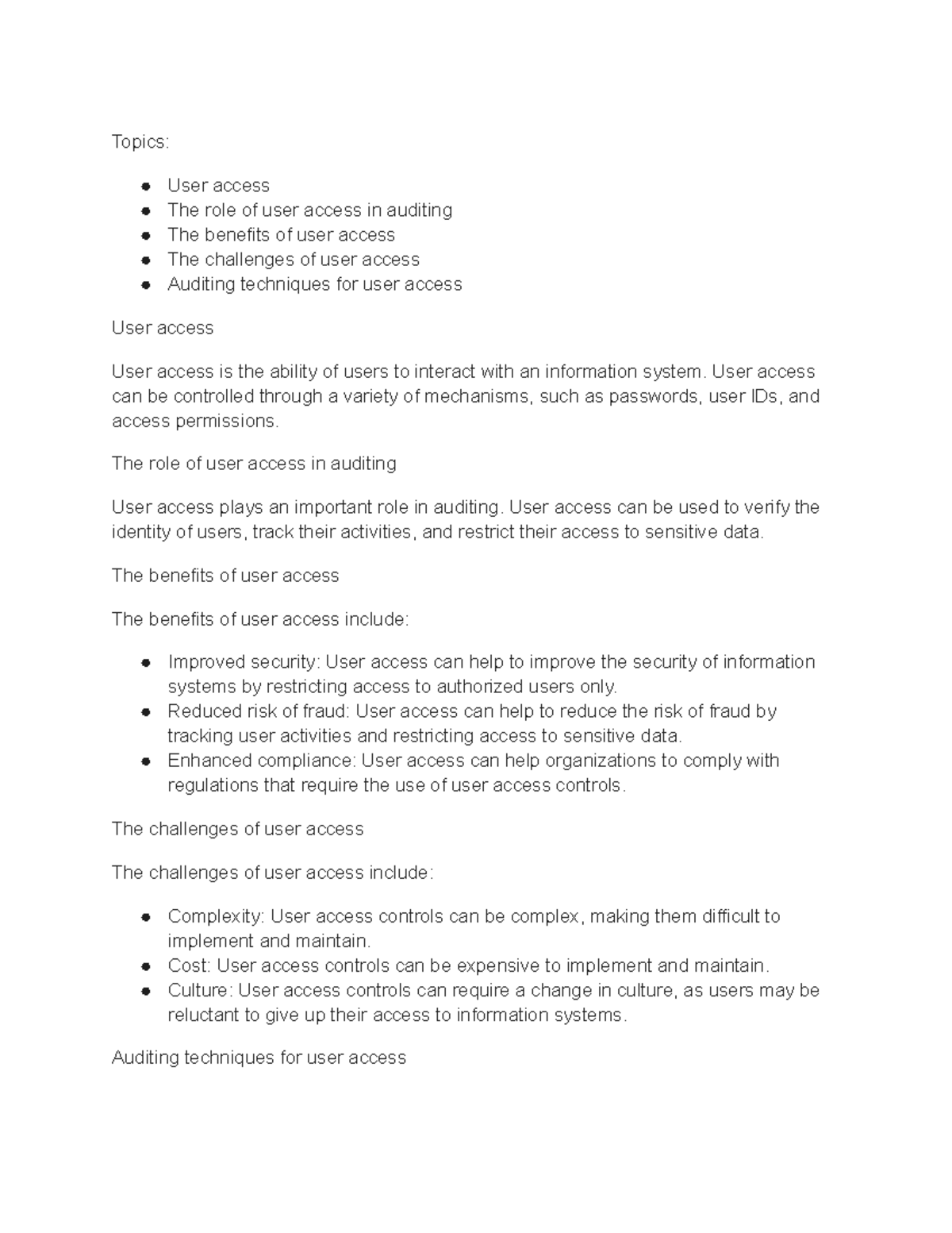 Lecture 23 Auditing Information Systems Auditing User Access - Topics ...