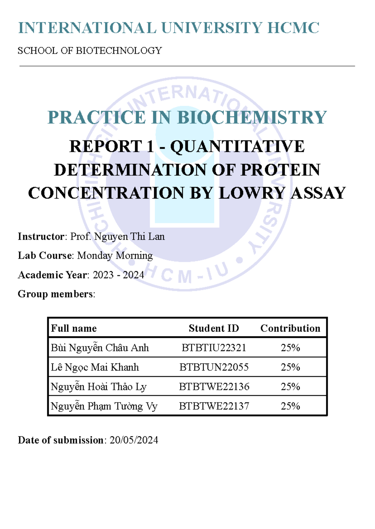 [ Report 1 - Biochemistry] Protein Concentration - Lowry Assay ...