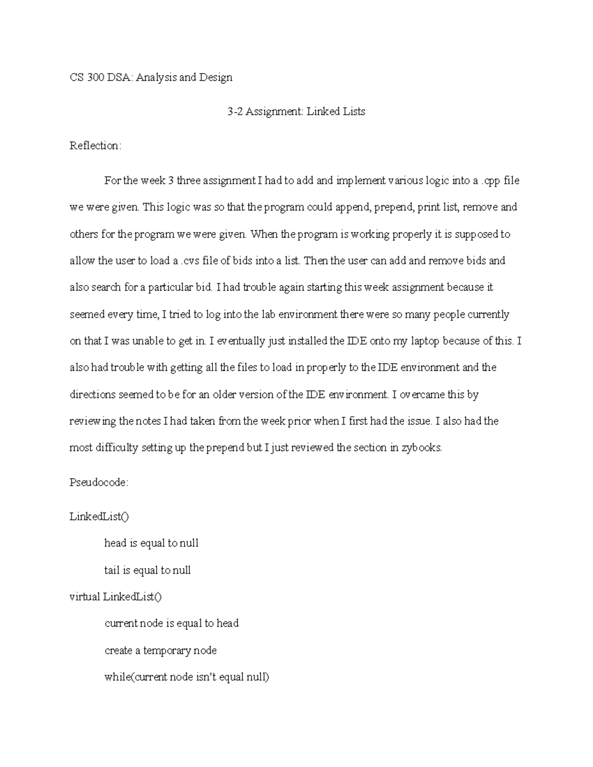 Linked Lists Cs 300 Dsa Analysis And Design 3 2 Assignment Linked