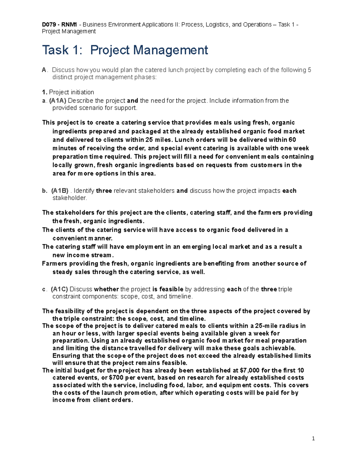 D079 task 1 - d079 task 1 - Project Management Task 1: Project ...