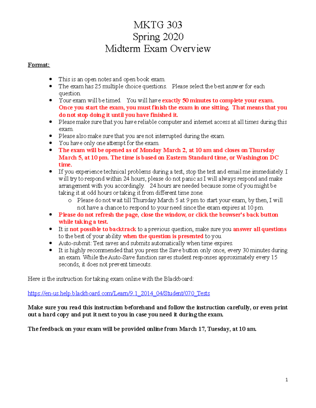 MKTG 303 Spring 2020 Midterm Exam Overview - MKTG 303 Spring 2020 ...