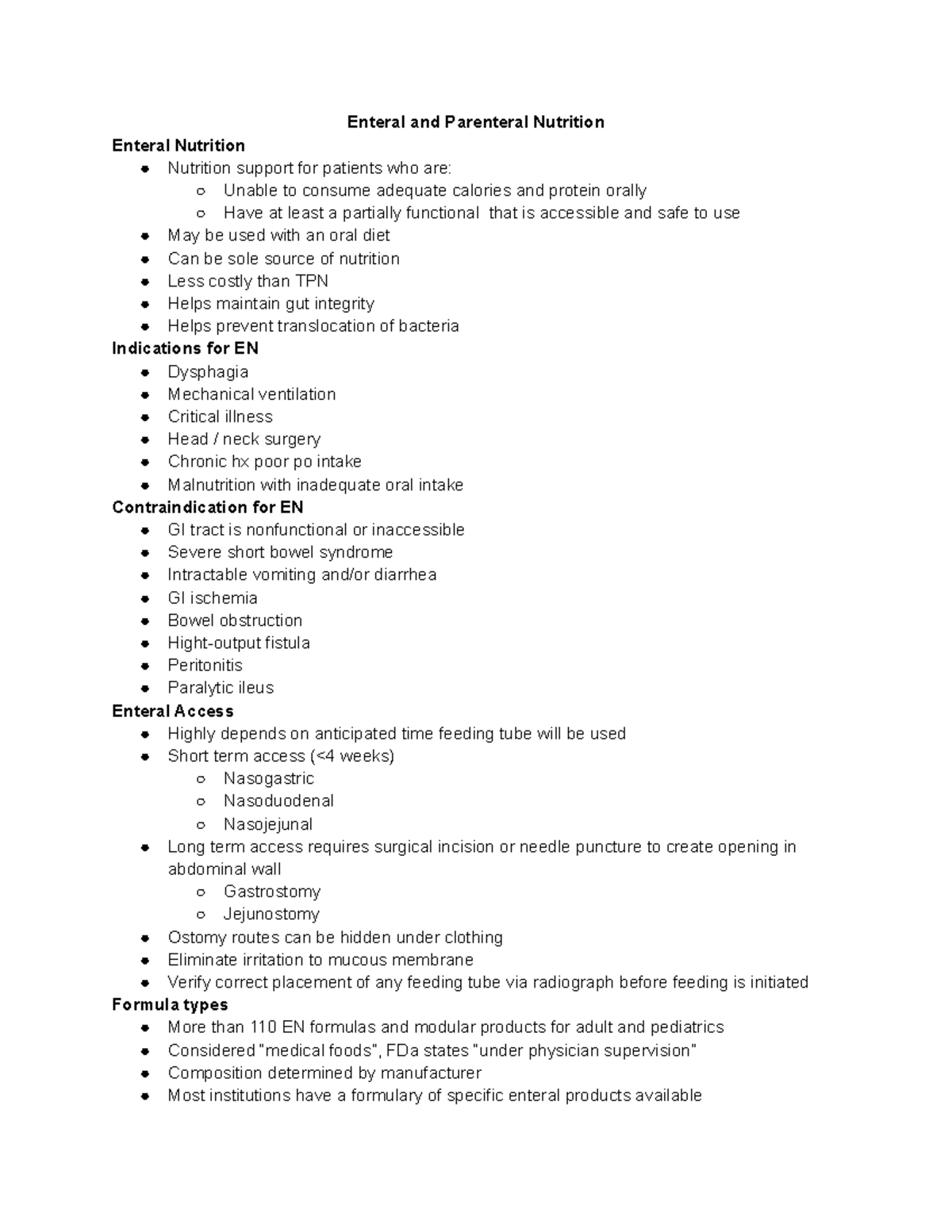 Enteral Nutrition In The Prevention And Treatment Of