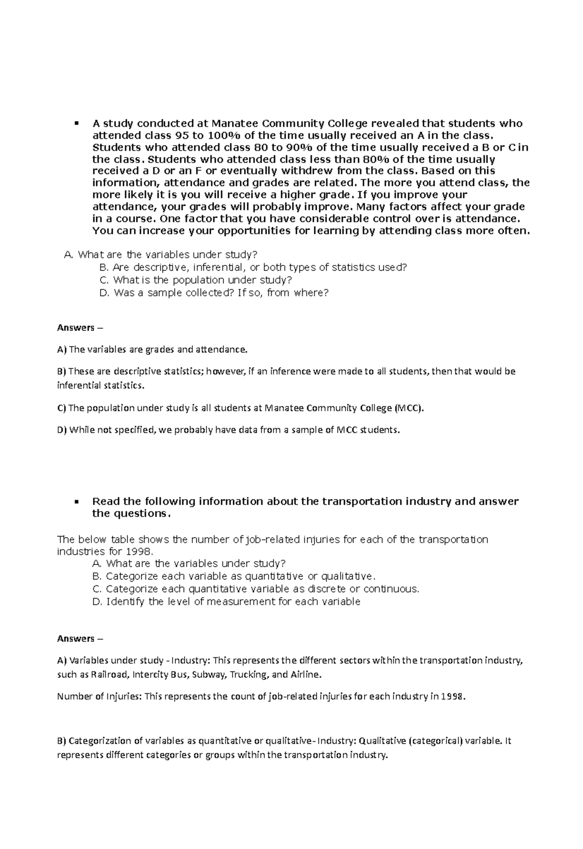 Assignment 1 - QANT 501 (NYIT) - A study conducted at Manatee Community ...