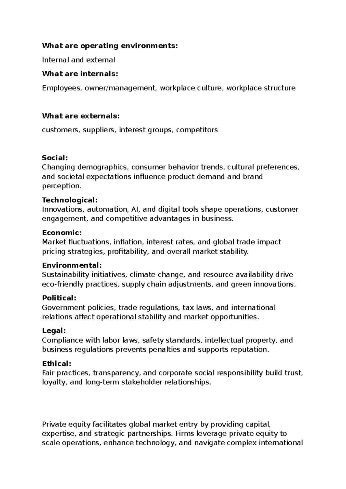 Business IA1 test knowledge - What are operating environments: Internal ...