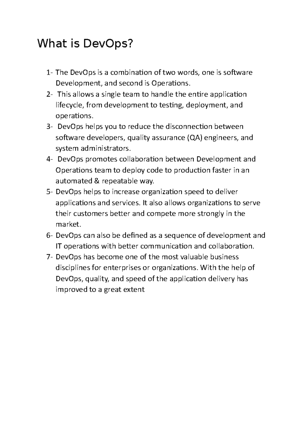 Dev Ops nots - easy notes - What is DevOps? 1- The DevOps is a ...