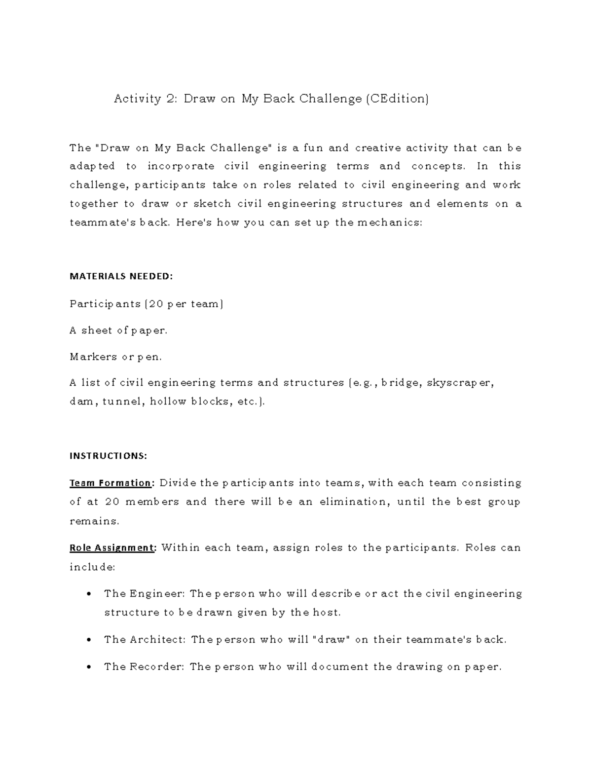 Program-Team Building - Activity 2: Draw on My Back Challenge (CEdition ...