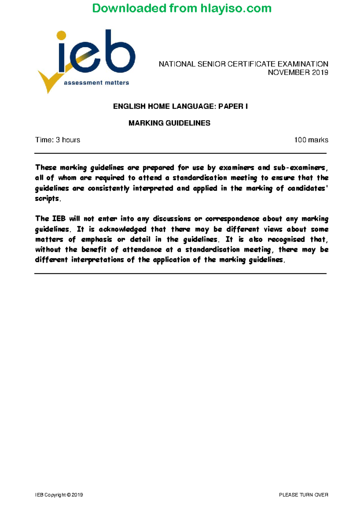 English HL P1 Memo 2019 hlayiso - NATIONAL SENIOR CERTIFICATE ...