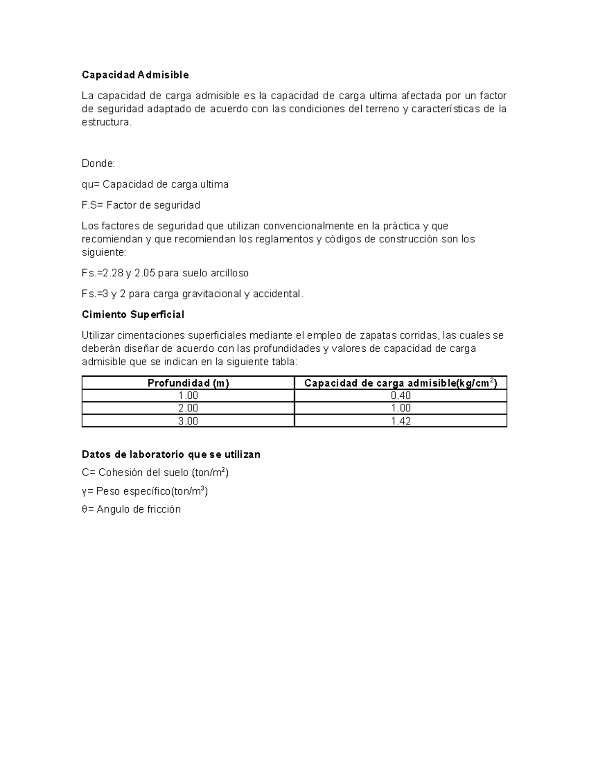 Capacidad Admisible - Mecanica de suelos - Capacidad Admisible La ...