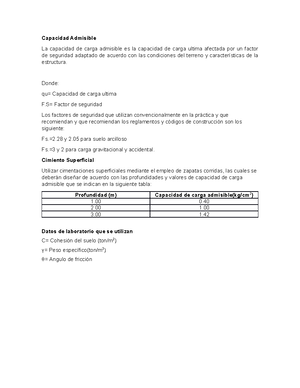 Capacidad Admisible - Mecanica de suelos - Capacidad Admisible La ...