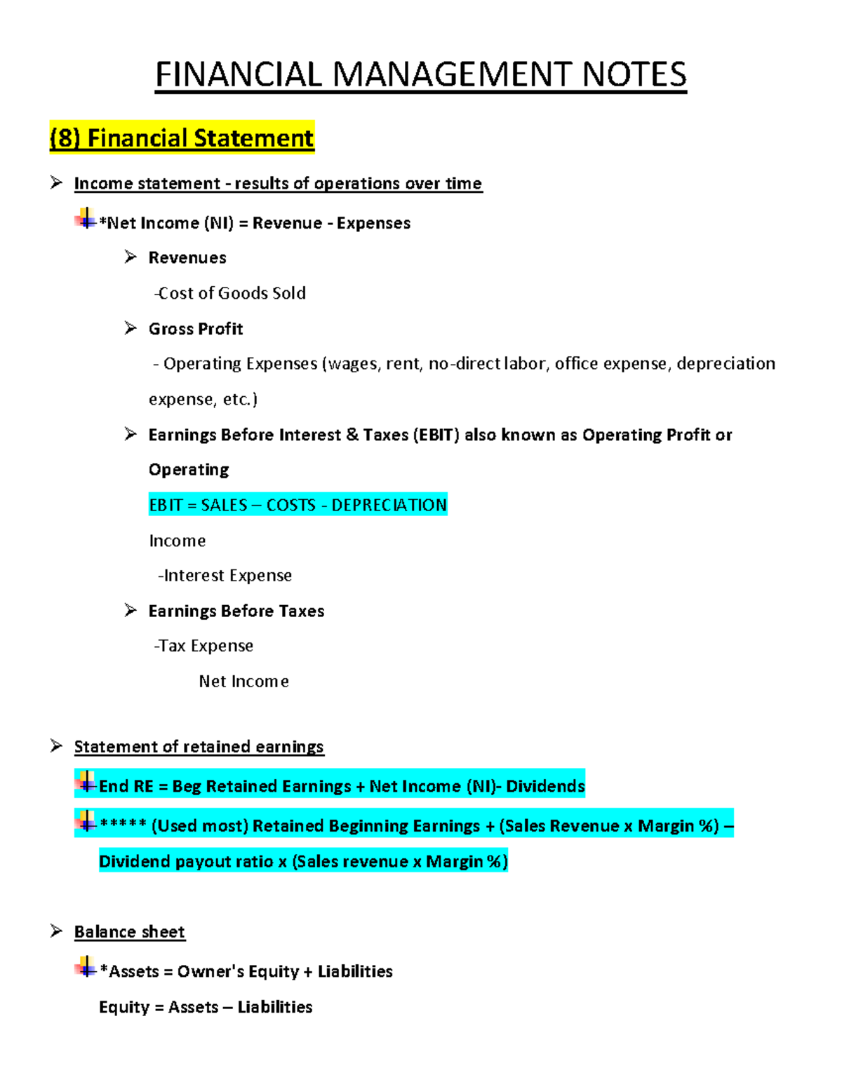 Financial Management Notes - FINANCIAL MANAGEMENT NOTES (8) Financial ...