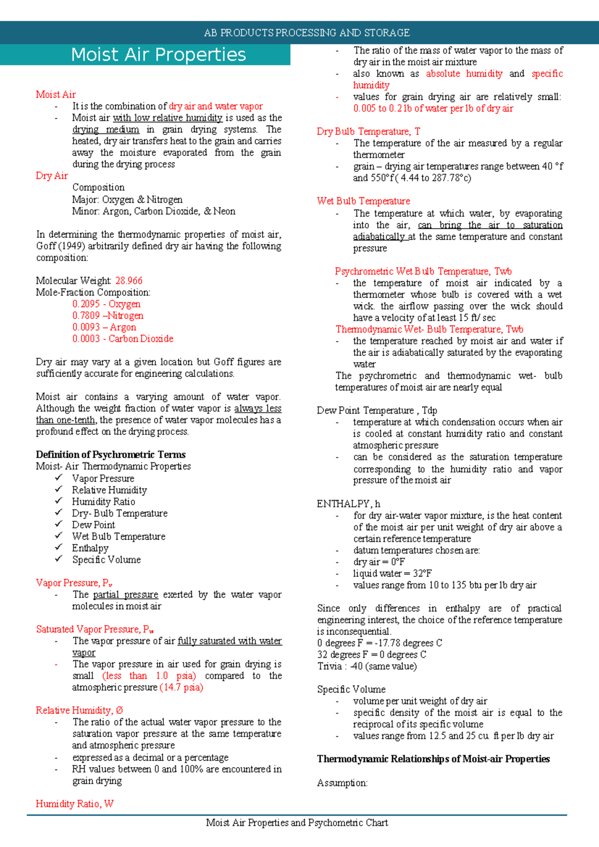 Moist Air Properties - Moist Air Properties Moist Air - It is the ...