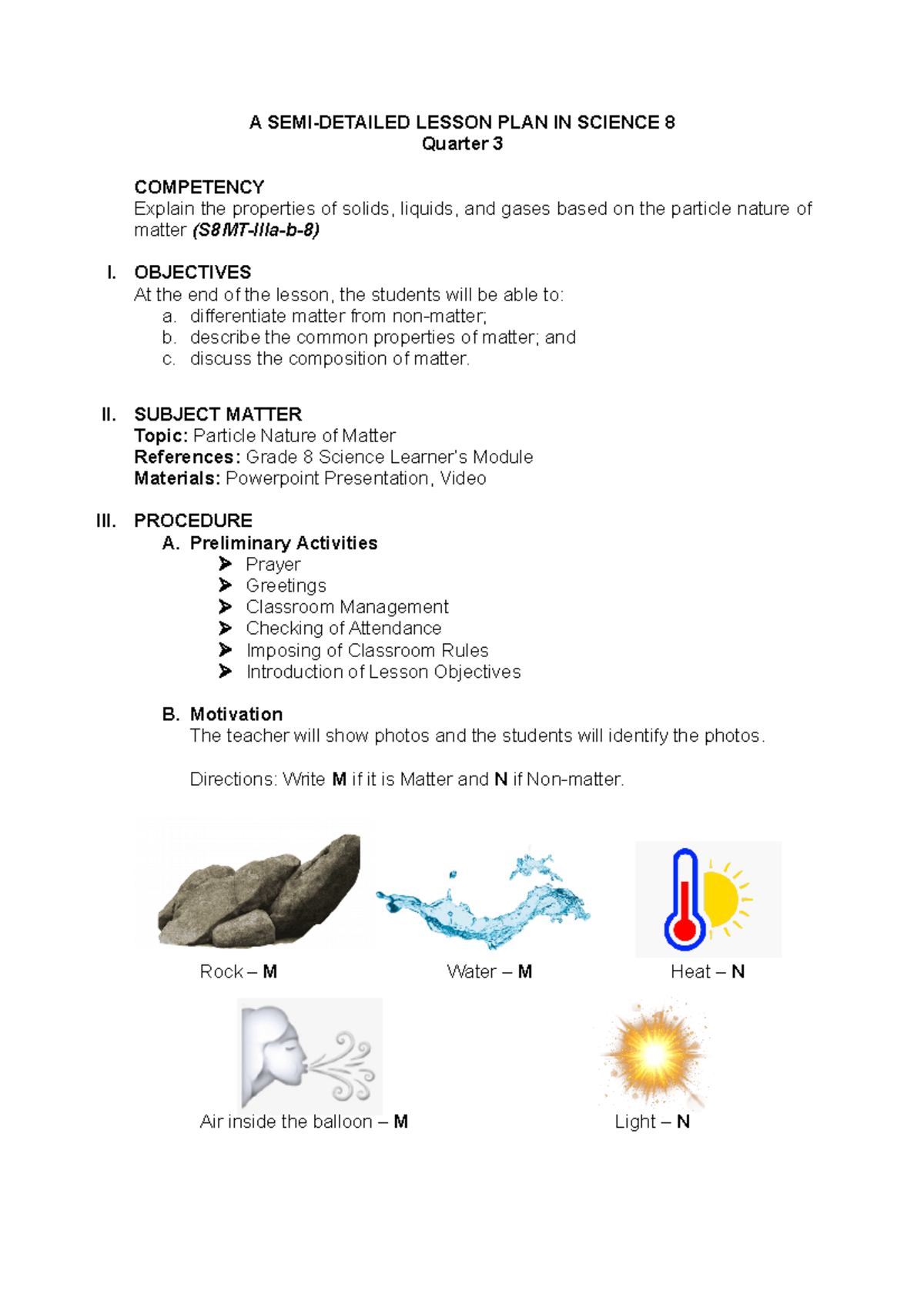 Lesson PLAN IN Science 8 - A SEMI-DETAILED LESSON PLAN IN SCIENCE 8 ...