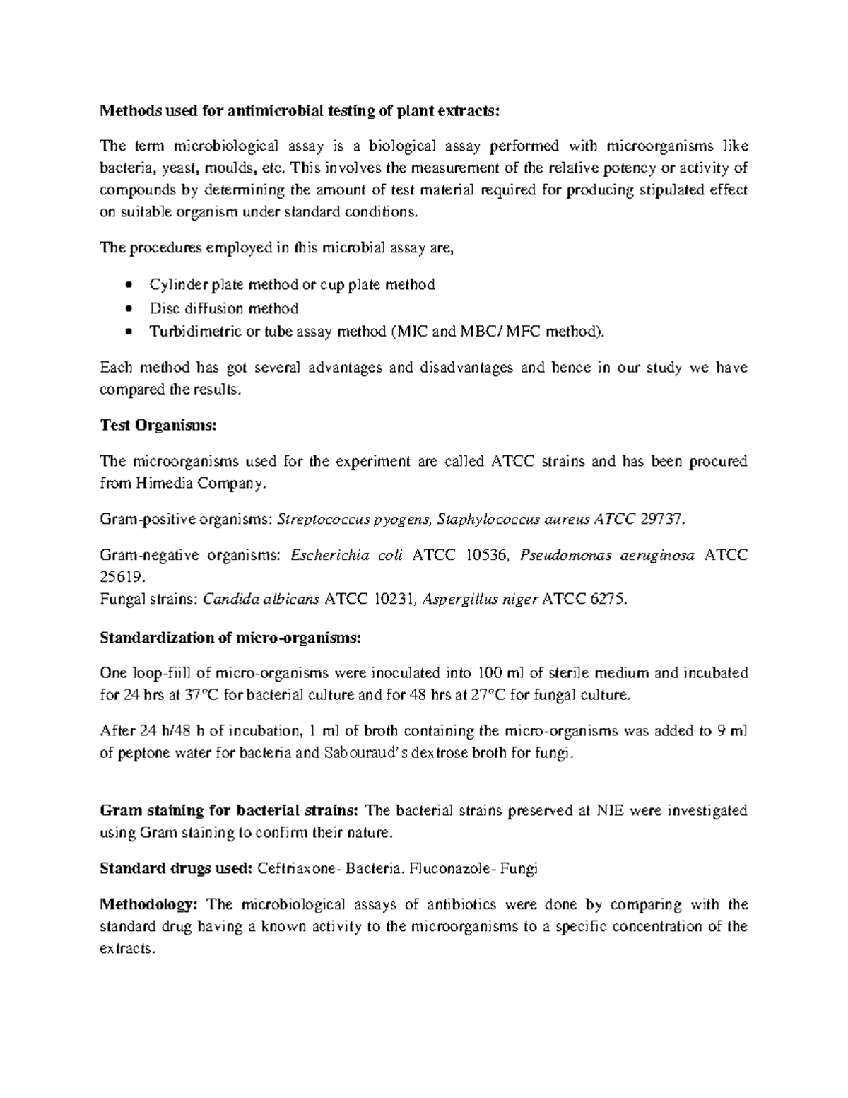 Methods used for antimicrobial testing of plant extracts - This ...