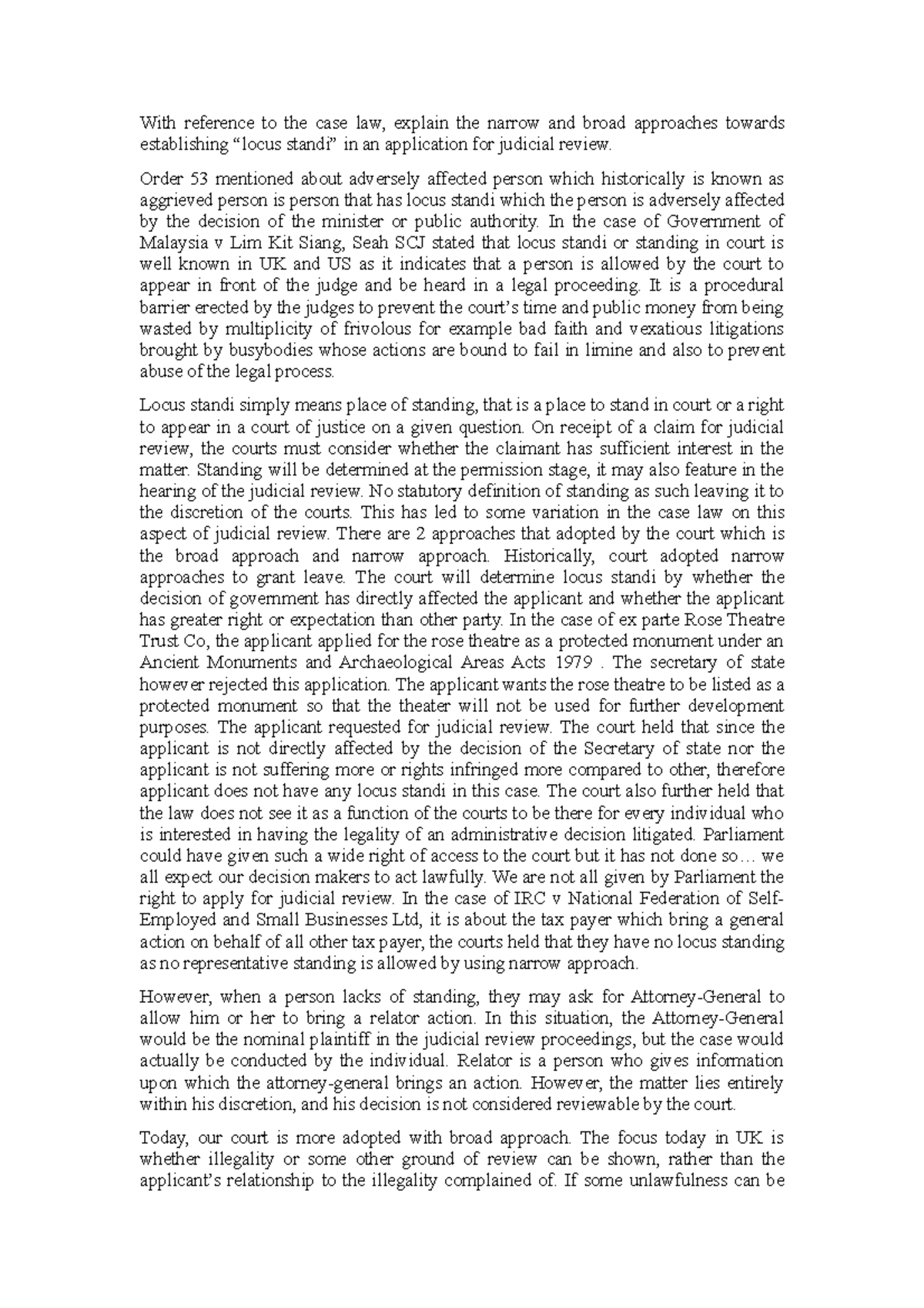 Locus standi for JR - Land law - With reference to the case law ...