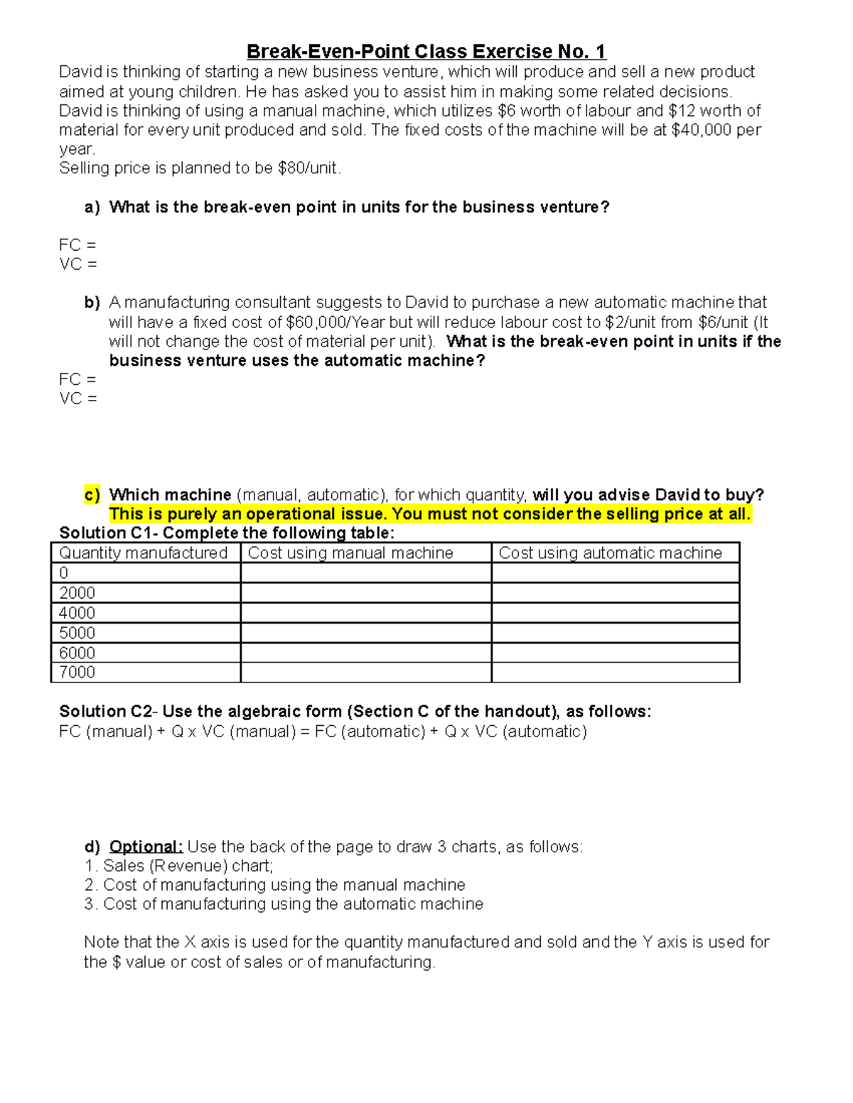 7 Break Even Point Class Exercise-2020 - Break-Even-Point Class ...