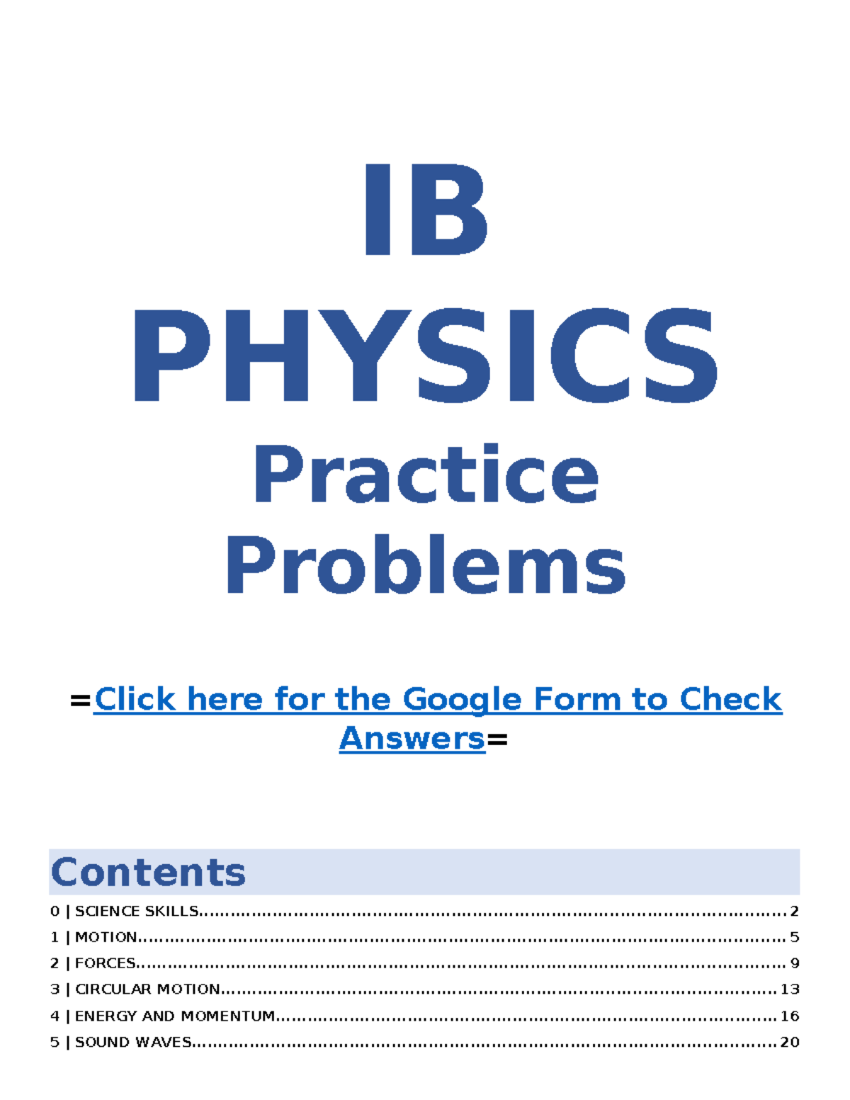 Ib physics - practice problems - IB PHYSICS Practice Problems =Click ...