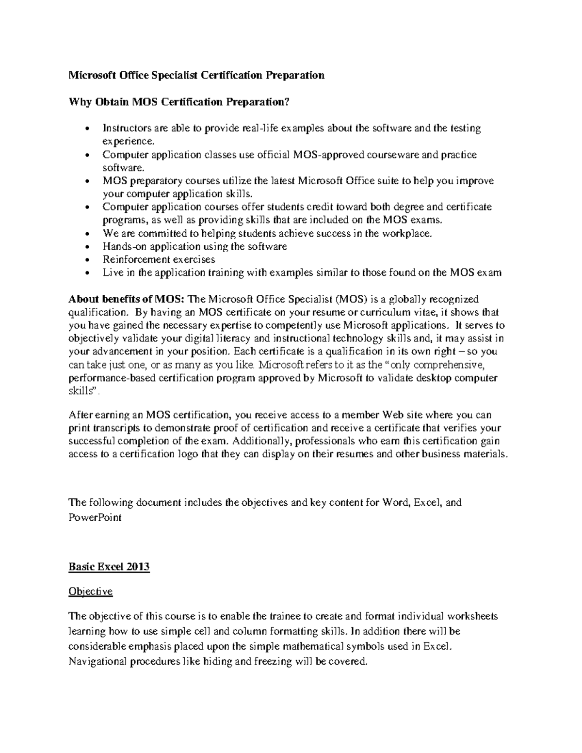 Ms Office Specialist - Course - Microsoft Office Specialist ...