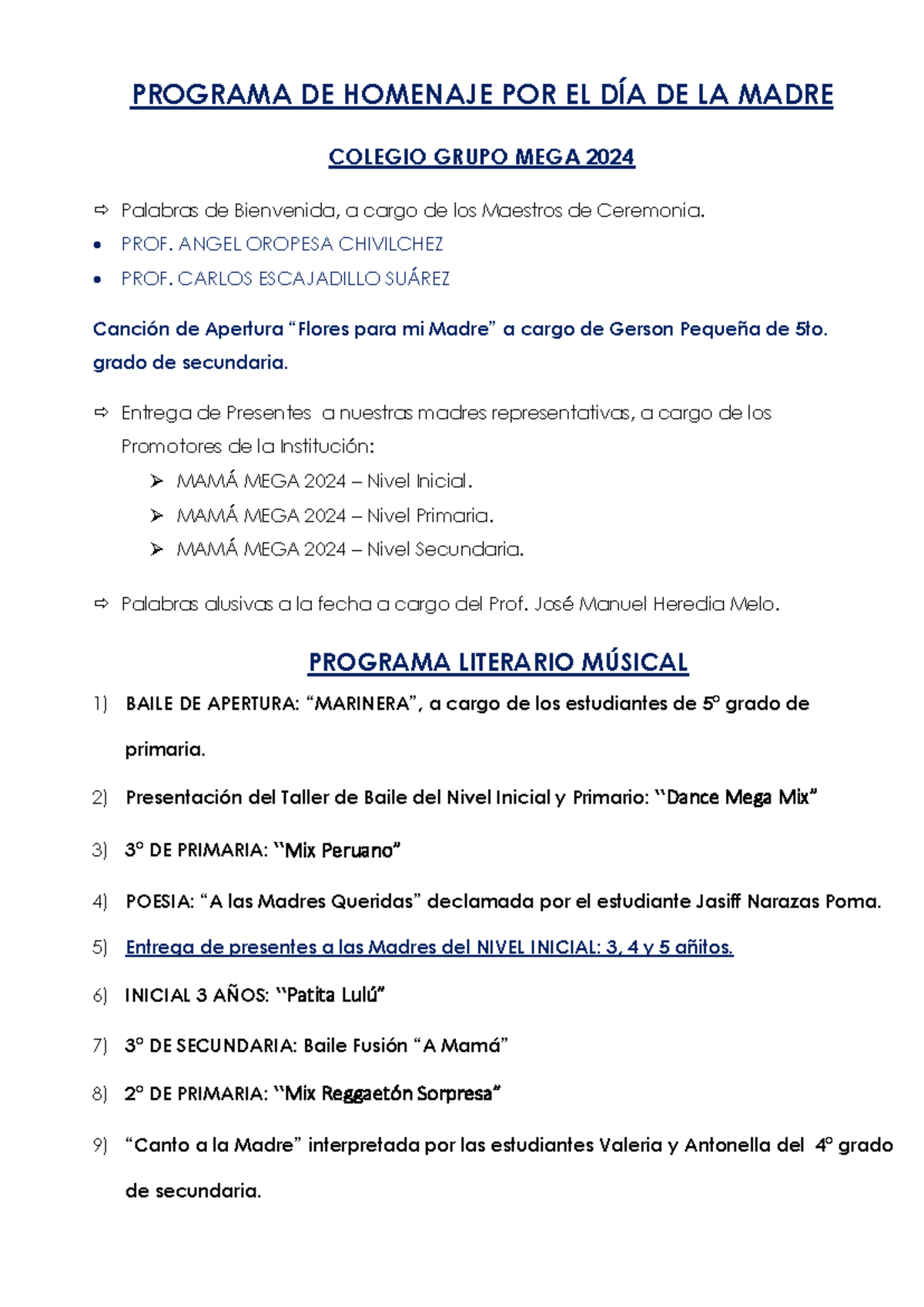 Programa Final DÍA DE MAMÁ 2024 - Grupo MEGA pdf - PROGRAMA DE HOMENAJE POR EL DÍA DE LA MADRE ...